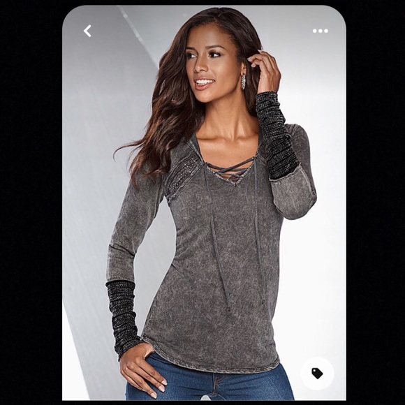 VENUS | Tops | Venus Mineral Wash Embellished Hoodie Size Small | Poshmark
